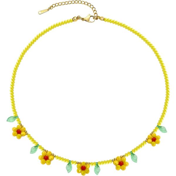 商品名MPRAINBOW フラワーカラービーズチョーカーネックレス - かわいいデイジーフラワー ボーホー カラフルネックレス 夏 ボヘミアン ビーチチョーカーネックレス レディース ガールズ キッズ 誕生日プレゼント ホリデージュエリー,...