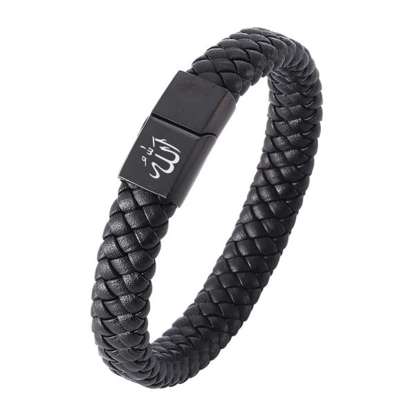 商品名:  ForeverWill Arabic God Allah Bracelet Black Muslim Islamic Quran God Faith Symbol Leather Cuff Bangle with Clasp M...