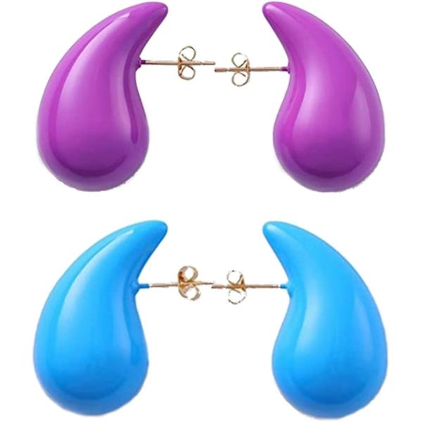 商品名2組 ゴールド シルバー チャンキー ウォータードロップ イヤリング 軽量 中空 ティアドロップ フープ イヤリング ファッション ジュエリー ギフト レディース ガールズ カラー エナメル, ステンレス鋼, 宝石なし2Pairs G...