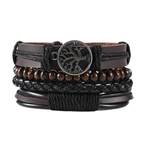 商品名:  Hokygoky Braided Wrap Leather Bracelets for Men Vintage Life Tree Rudder Charm Wood Beads Ethnic Tribal Wristband ...