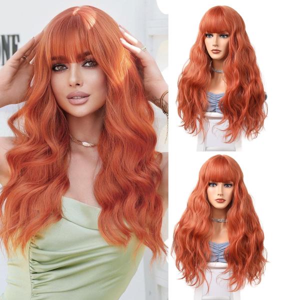 商品名:  hadaclub Orange Wig with Bangs for Women Synthetic Wigs with Bangs Long Curly Wigs Date Wedding Cosplay Party Cost...
