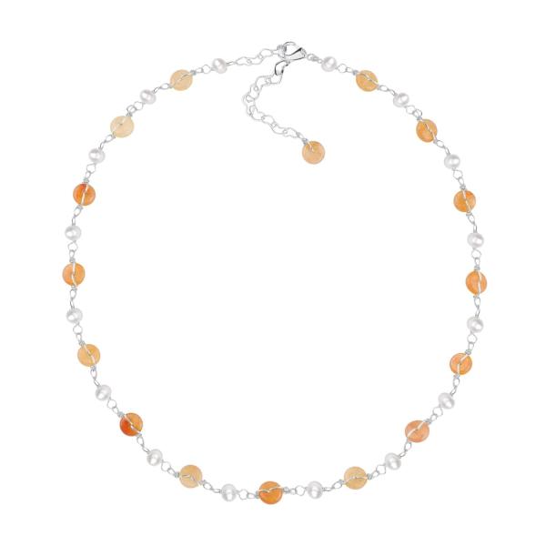 商品名DAUMIER Red Orange Tourmaline Natural Gemstone Choker Freshwater Pearl Necklace silver 18inch Jewelry Birthday Gift f...