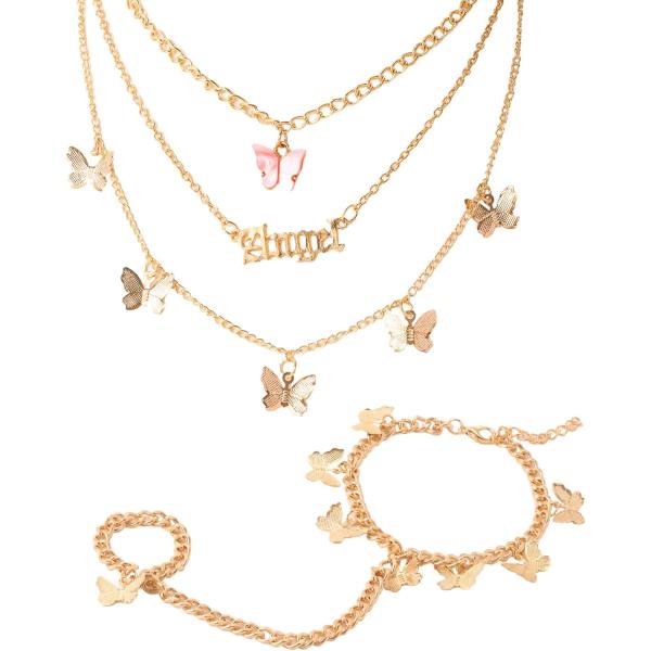 商品名Kasmena ゴールドレイヤードバタフライネックレス レディース 4ピース バタフライチョーカーネックレス ブレスレットセット レディースギフトジュエリー 妻/ガールフレンド/親友/友情ギフト, 金属, 宝石なしKasmena Go...