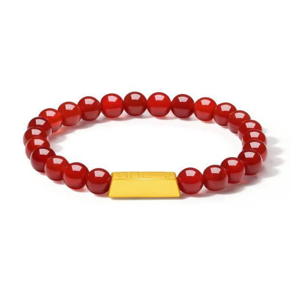 商品名: [ZHOU LIU FU] 24K ソリッドゴールド ブレスレット レディース 24金ジュエリー 絶妙な高級フォーチュンゴールド レンガレッド/ブラック瑪瑙 ビーズブレスレット 男性 ティーン ボーイズ ZHOU LIU FU 2...