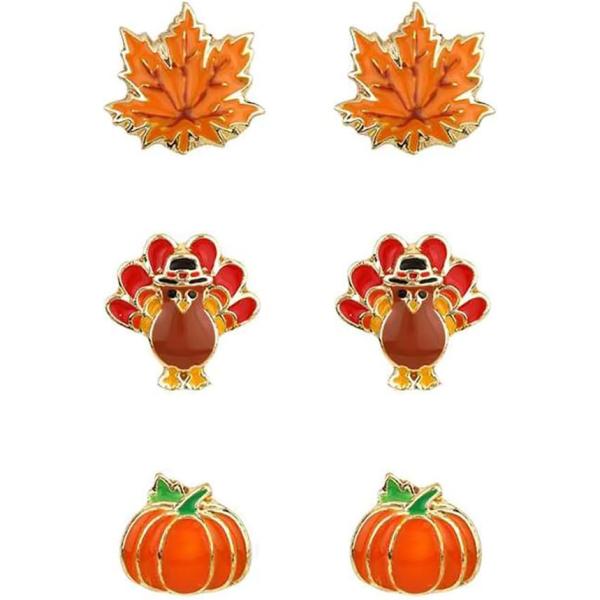 商品名Rosemarie Collections レディース 楽しい3点セット 秋のお気に入り 低刺激性 エナメルスタッドピアス 0.5インチ, 金属 金属 エナメル, エナメルRosemarie Collections Women's F...