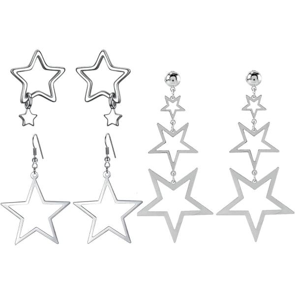 商品名シルバースタースタッドピアス レディース 3組 星 ダングルイヤリング 低刺激性 クリスタル ロングタッセル スター ダングリングスタッド 女性用 ジュエリーギフト, 亜鉛, 宝石なし3 Pairs Silver Star Stud ...