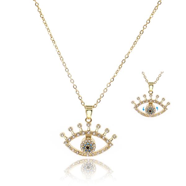 商品名: FarF&amp;ME イーブルアイネックレス レディース ガールズ 18Kゴールドメッキ 上品な5A キュービックジルコニア 回転可能 ブルー イーブルアイ ペンダント 保護ジュエリー ギフト, 金メッキ, ジルコン FarF&...