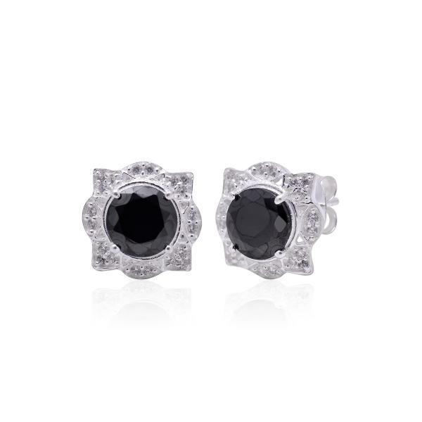 商品名:  Black Cubic Zirconia Stud Earnings-925 Sterling Silver Stud Earrings-Black Stone Earrings with Push Back -Black CZ...