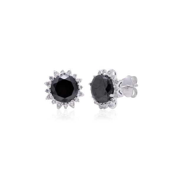 商品名:  Black Cubic Zirconia Stud Earnings-925 Sterling Silver Stud Earrings-Black Stone Earrings with Push Back -Black CZ...