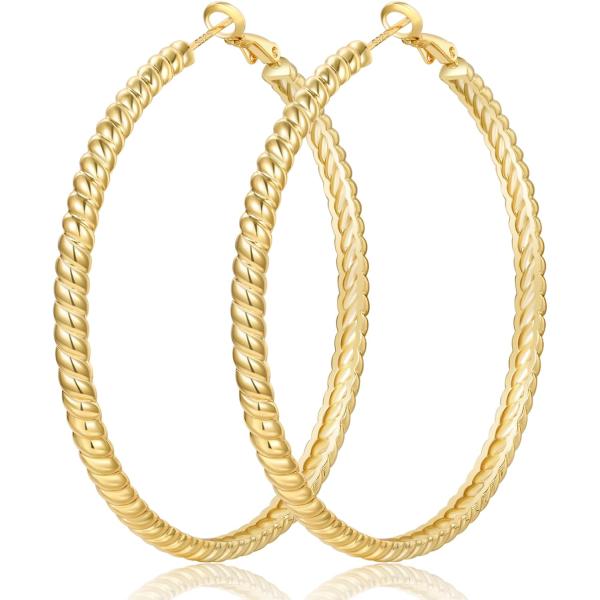 商品名PABBEU ゴールドフープピアス レディース 14K リアルゴールドメッキ 925スターリングシルバー ポストフープピアス 低刺激性 ビッグゴールドフープ 軽量 ラージゴールドフープイヤリング 30/40/50/60mm argol...