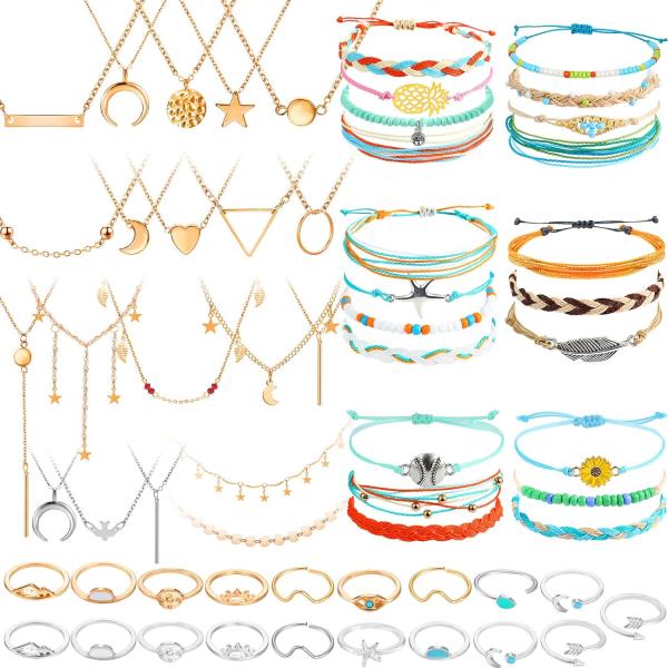 商品名Batiyeer サーファーウェーブストランドブレスレット サマーレイヤードチョーカーペンダントネックレス 調節可能なマルチレイヤーチェーンネックレス 調節可能なブレスレット ハンドメイド ひまわりロープアンクレット ナックルリング ...