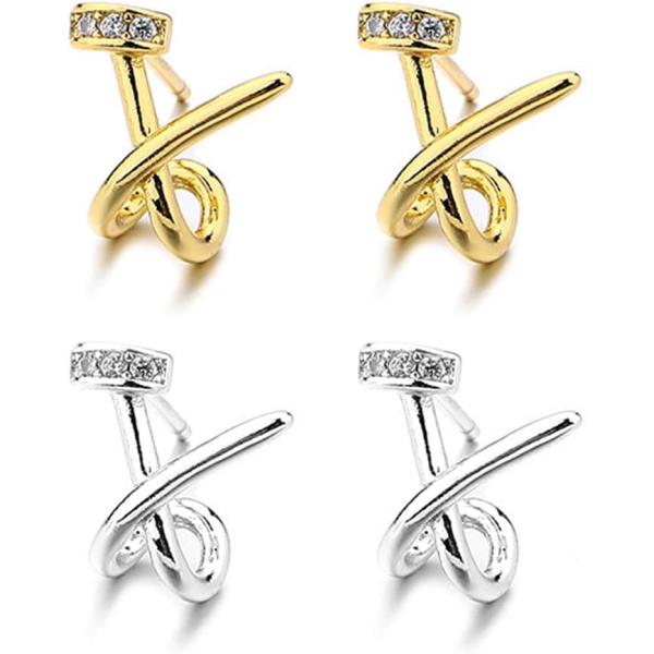 商品名小さなスタッドピアス レディース 釘のように見える ゴールドツイストイヤリング ミニマリスト クリスタルピアス パーティー プロムイヤリング ジュエリー ギフト レディース ガールズ, 亜鉛, 宝石なしTiny Stud Earrin...