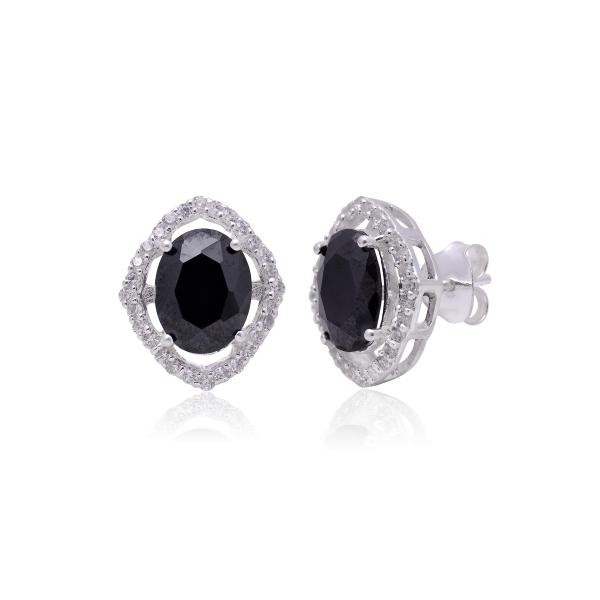 商品名:  Black Cubic Zirconia Stud Earnings-925 Sterling Silver Stud Earrings-Black Stone Earrings with Push Back -Black CZ...