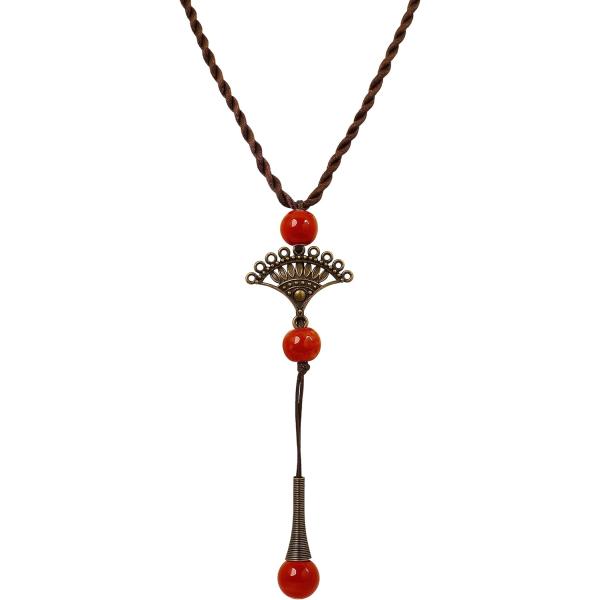 商品名ミナチ ネックレス 04 亜鉛 宝石なし, 亜鉛, 宝石なしMINACHI Boho Hippie Half Circle Tassle Red Ceramic Bead Long Necklace, Bohemian Jewelry...