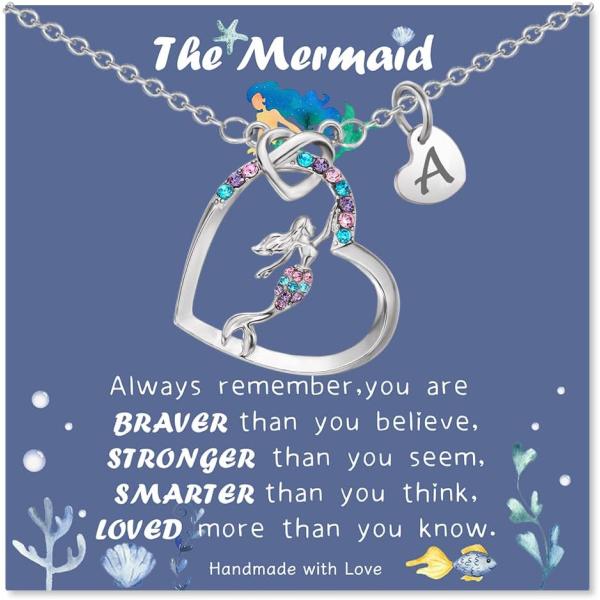 商品名LINY マーメイドギフト 女の子用 レターマーメイドネックレス イニシャル マーメイドジュエリー 女の子 娘 姪 クリスマス 誕生日プレゼント, 金属, 宝石なしLINY Cute Heart Letter Mermaid Neck...