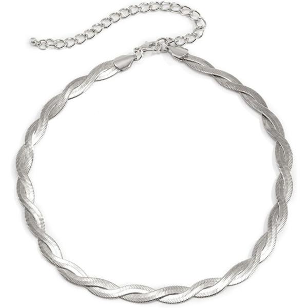 商品名Zeshimb ゴールド スネークチェーンネックレス ダブルレイヤー ツイスト ヘリンボーン チョーカーネックレス フラットヘリンボーンチェーンネックレス レイヤードノット スネークチェーンネックレス ネックレス ジュエリー レディー...