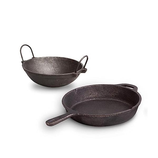 商品名:  Pre-Seasoned Cast Iron Cookware Set for Cooking &amp; Deep Frying cast iron wok cast iron skillet cast iron frying...