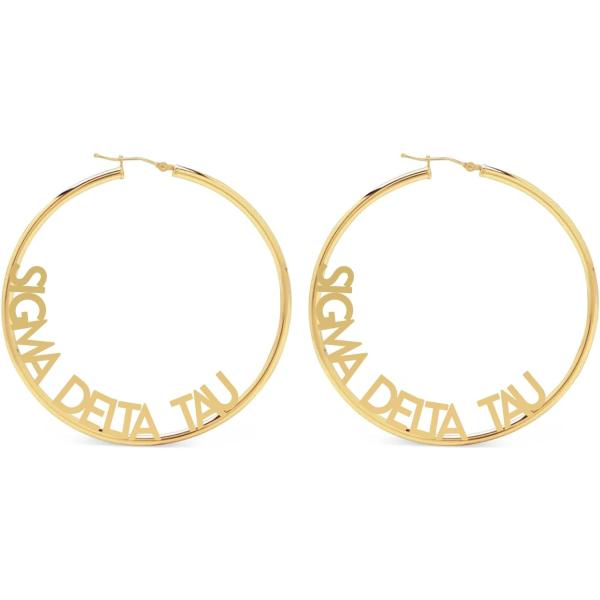 商品名Sorority Shop シグマデルタウフープ 18Kゴールドメッキ 上品なイヤリング レディース - Sigma Delta Tau Jewelry 理想的な直径2インチのフープ付き - Sigma Delta Tau Gifts...