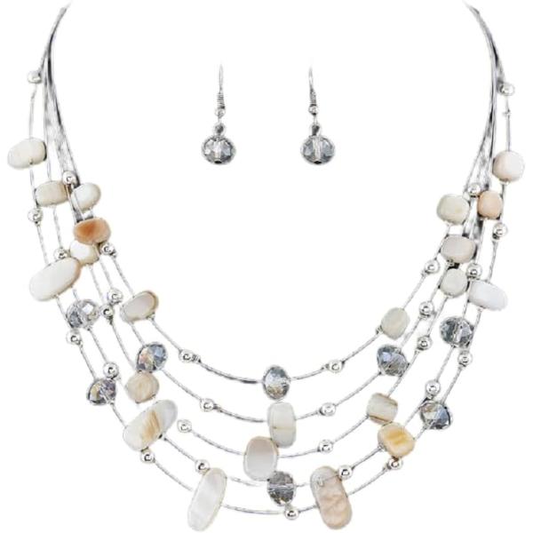 商品名NAT MEYA 3層 チャンキー ステートメントネックレス カラフルなビーズストランドネックレス イヤリング付き ファッションコスチューム 襟ネックレス ジュエリーセット レディース ガールズ, 合金鋼, 宝石なしNAT MEYA ...