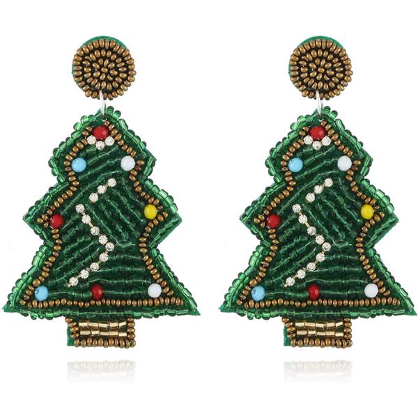 商品名クリスマスビーズイヤリング クリスマスツリー サンタクロース ドロップ ダングルイヤリング レディース ガールズ ハンドメイド クリスマス ホリデー ジュエリー フェスティバル パーティー ギフト, アクリル 樹脂, 宝石なしChri...
