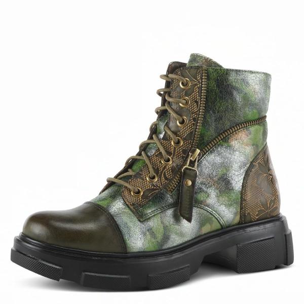 商品名: Spring Step L'Artiste レディース カーネリアンブーティー, オリーブマルチ, 24.5 Spring Step L'Artiste Women's Carnelian Leather Bootie Olive...
