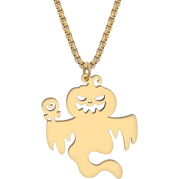 商品名YAYAKO ステンレススチール ゴーストネックレス ペンダント チェーン コウモリ 羽 ジュエリー ハロウィンギフト レディース ガールズ パンプキン ほうきチャーム, M, ステンレス鋼, 宝石なしYAYAKO Stainless...