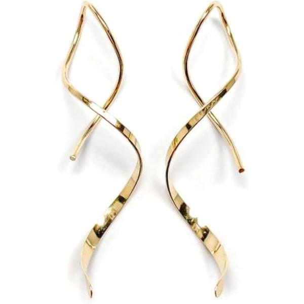 商品名女性用ピアス スパイラルスレッダー ゴールドピアス 女性用 14Kリアルゴールド イブニングパーティー クリスマス ギフトに最適 ツイストリニアカーブ ミニマルエブリデイイヤリング, 亜鉛, 宝石なしEarrings for Wome...