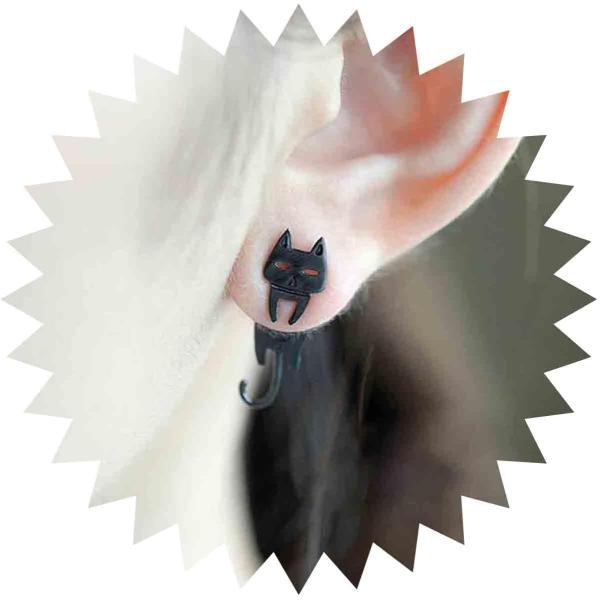 商品名Aneneiceera Boho Cat Ear Jacket Earrings Black Cat Earrings Tiny Cat Stud Earrings Hanging Cat Cute Earrings Jewelry ...