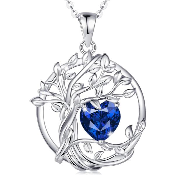 商品名FANCIME Tree of life Birthstone Necklace for Women Sterling Silver Tree Jewelry Sapphire Pendant September Birthday B...