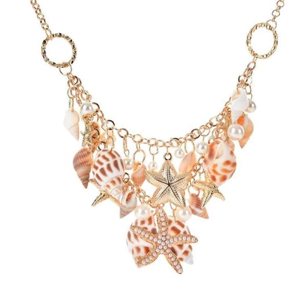 商品名Shell Starfish Necklace for Women Girls Bohemian Sea Shell Conch Starfish Choker Collar Necklace Chunky Adjustable Ta...