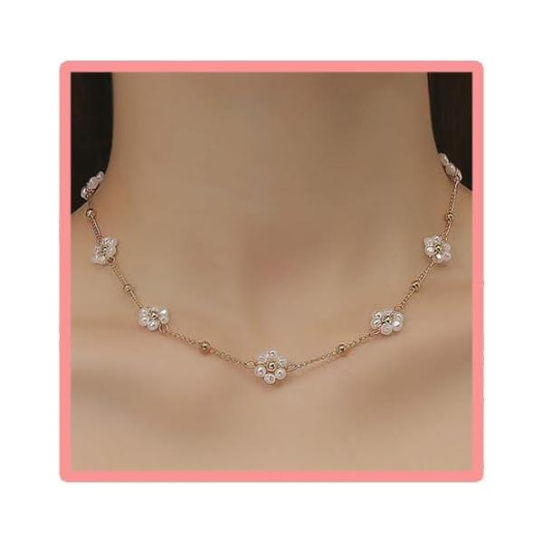 商品名ZMANYIJEW デイジーフラワービーズネックレス レディース 14Kゴールドメッキ フラワーネックレス ビーズネックレス 絶妙なジュエリーギフト レディース ガールズ, 金属, 真珠ZMANYIJEW Daisy Flower B...