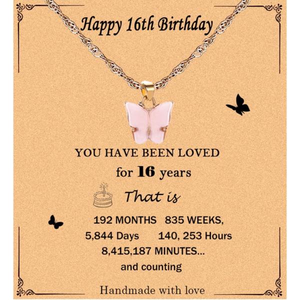 商品名Happy Birthday Necklace Colorful Acrylic Butterfly Pendant Necklace for Women Girls Friend Friendship 16th Birthday G...