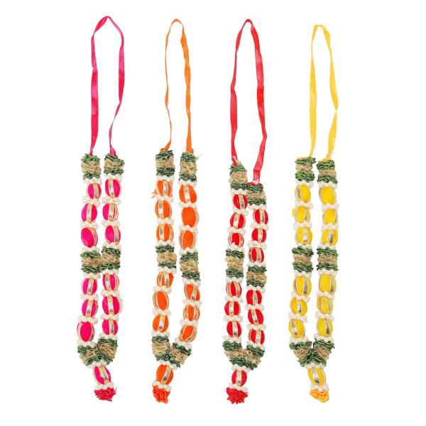 商品名: 4個セット カラフル 大型 造花 リボン ガーランド ハール マーラー 神のためのアイドルマラ プージャ スリンガー グッズ オーナメント 伝統的な祭りの装飾 ホームデコレーション 神のフレーム(サイズ:-9インチ) Set of...