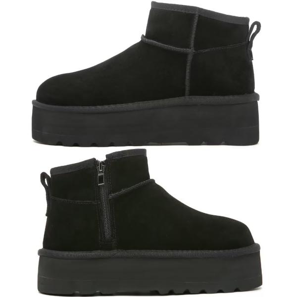 商品名:  Haifago Platform Zip up Mini Boots for Women, Fur Lined Suede Ankle Snow Boot, Black Short Boot for Womens, Botas ...