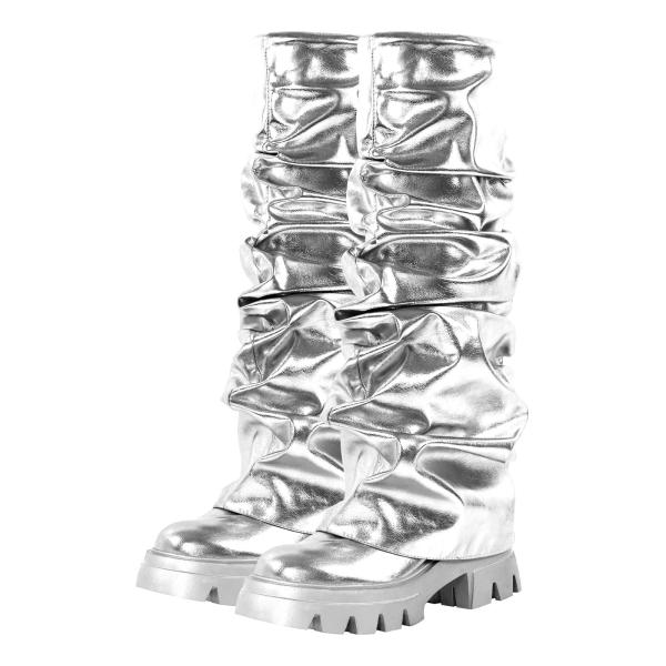 商品名:  LISHAN Women's Platform Boots Round Closed Toe Slouchy Knee High Boots Fold Upper Block Heels Under the Knee High ...