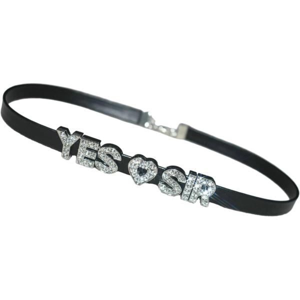 商品名YES SIR チョーカーネックレス かわいいカワイイ ラインストーンチョーカー 人工クリスタル スクラブル文字 襟ネックレス セクシー DDLG フェイクレザー ラインストーンジュエリー, フェイクレザー, ラインストーンYES S...