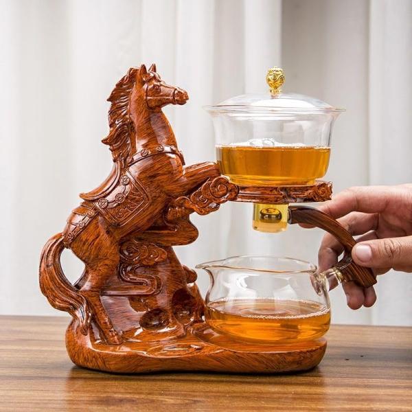 商品名:  MOZEO Glass Teapot Set Semi Automatic Rotating Cover Bowl with Infuser Lazy Kungfu Tea pot Set (Teapot single, Hor...