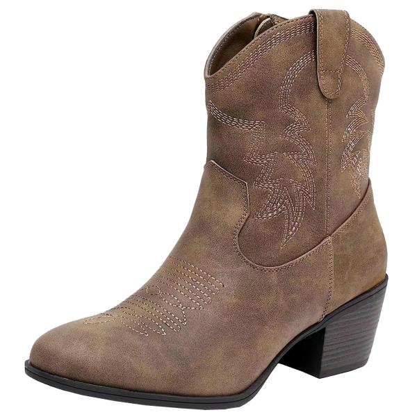商品名:  LUXMAX Women Embroidered Cowboy Boots Stacked Heel Western Boots Mid Calf Boots Square Toe Cowgirl Stitched Ankle ...