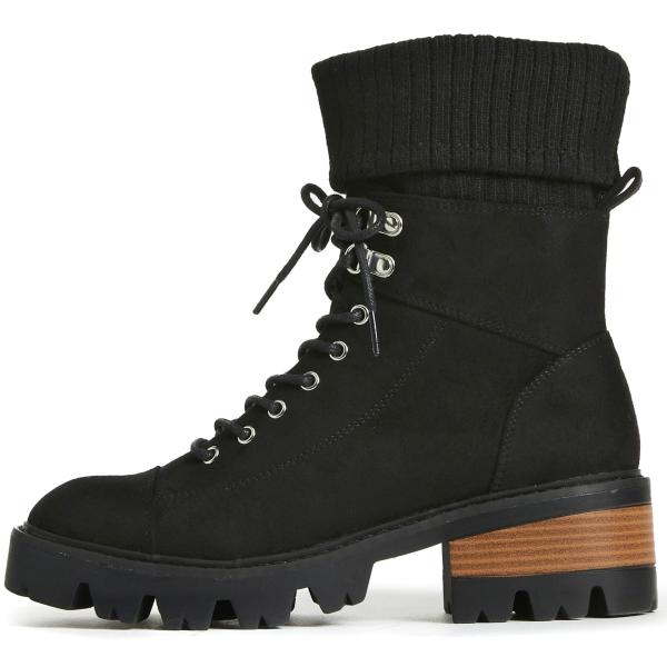 商品名:  JustFab Madrid Fold-Over Lace-Up Booties for Women - Black Chunky Heeled Combat Boots, Faux Suede &amp; Sweater Tr...