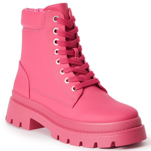 商品名:  JustFab Tevos Combat Boots for Women - Pink Chunky Heeled Combat Boots, Fuchsia Lug Sole Boots, Hot Pink Boots for...