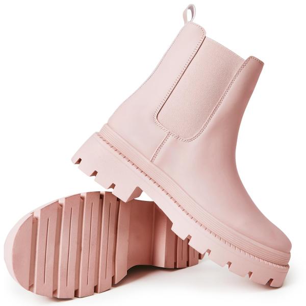 商品名:  JustFab Saydey Cold Weather Chelsea Boots for Women - Pink Chunky Heeled Boots, Faux Leather Lug Sole Boots, Boots...