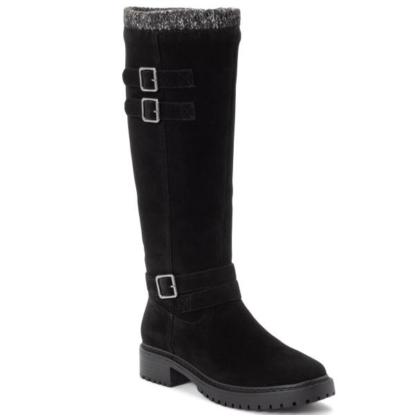 商品名:  JustFab Noel Flat Boots for Women - Women's Boots, Faux Suede Black Riding Boots, Knee High Boots for Women, Women...