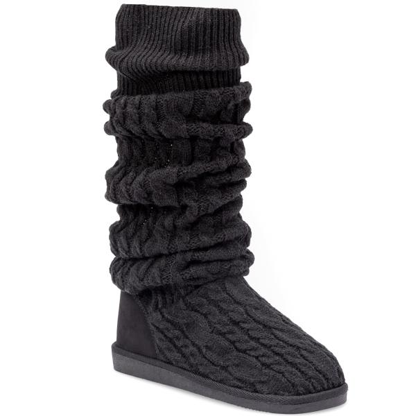 商品名:  JustFab Brittany Knit Sock Fuzzie Boots - Women's Knit Fuzzies, Sock Fuzzy, Flat Boots, Black Boots for Women, Wom...