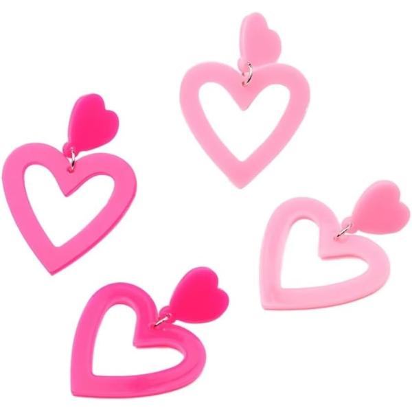 商品名2個 ピンク ハート イヤリング ファッション ホローアウト ピンク ラブ アクリル イヤリング シンプルで万能 ラブイヤリング バレンタインデー ドロップイヤリング レディースジュエリー, One Size, アクリル, 宝石なし2...