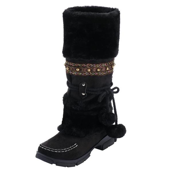 商品名:  eczipvz Cowgirl Cowboy Boots, Womens Mid Calf Shearling Boots Round Pull-On Toe Zipper Hairball Boots Warm Snow Sh...
