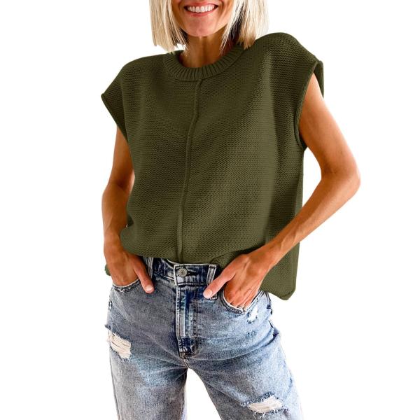 商品名:  ebossy Women's Vintage Ribbed Round Neck Cap Sleeve Solid Color Spliced Cable Knit Sweater Pullover Top (X-Large, ...