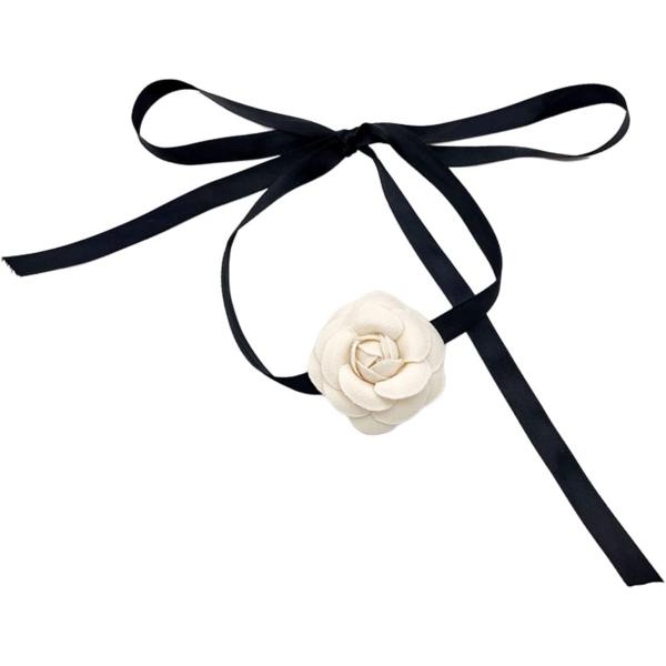 商品名Ankexin Camellia Black Ribbon Choker Gothic Bow White Flower Necklace for Women Girls, see picture for size, Polyeste...