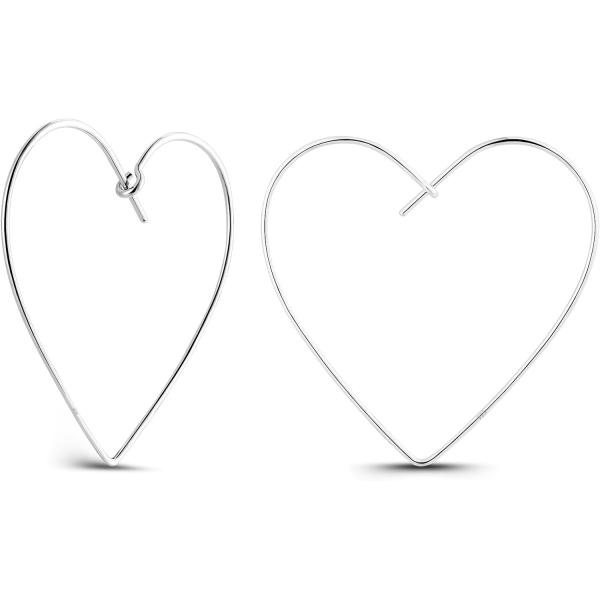 商品名925スターリングシルバー ラブハートフープイヤリング レディース ガールズ ビッグイヤリング ステートメントイヤリング, 金属, 宝石なし925 Sterling Silver Love Heart Hoop Earrings Fo...