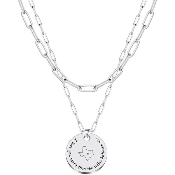 商品名JJTZX I Love You More Than The Miles Between Us 米国州ペンダント レイヤードチョーカーネックレス 州地図ネックレス 遠距離恋愛ギフト用, ステンレス鋼, 宝石なしJJTZX I Love...