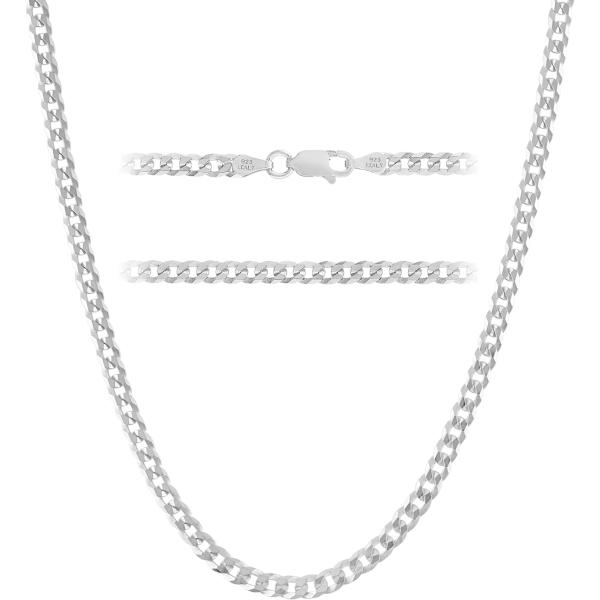 商品名KISPER イタリア製 ソリッド 925 スターリングシルバー ダイヤモンドカット 3.5mm フラット カーブ キューバンリンク チェーンネックレス レディース メンズ ロブスタークラスプ付き イタリア製, 16"" (choke...